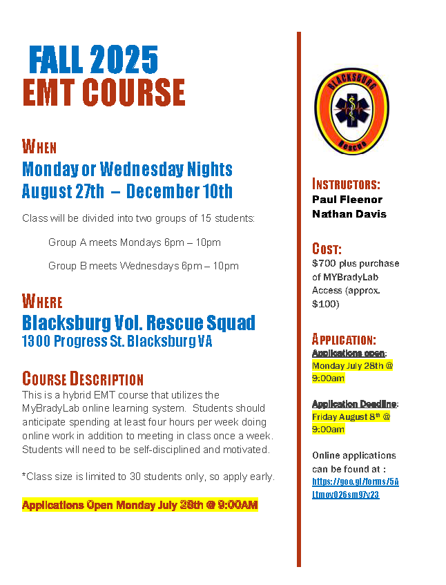 EMT Course — Blacksburg Volunteer Rescue Squad