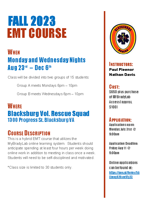 EMT Course — Blacksburg Volunteer Rescue Squad