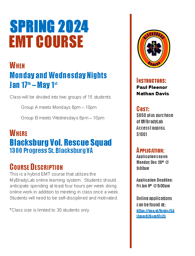 EMT Course — Blacksburg Volunteer Rescue Squad