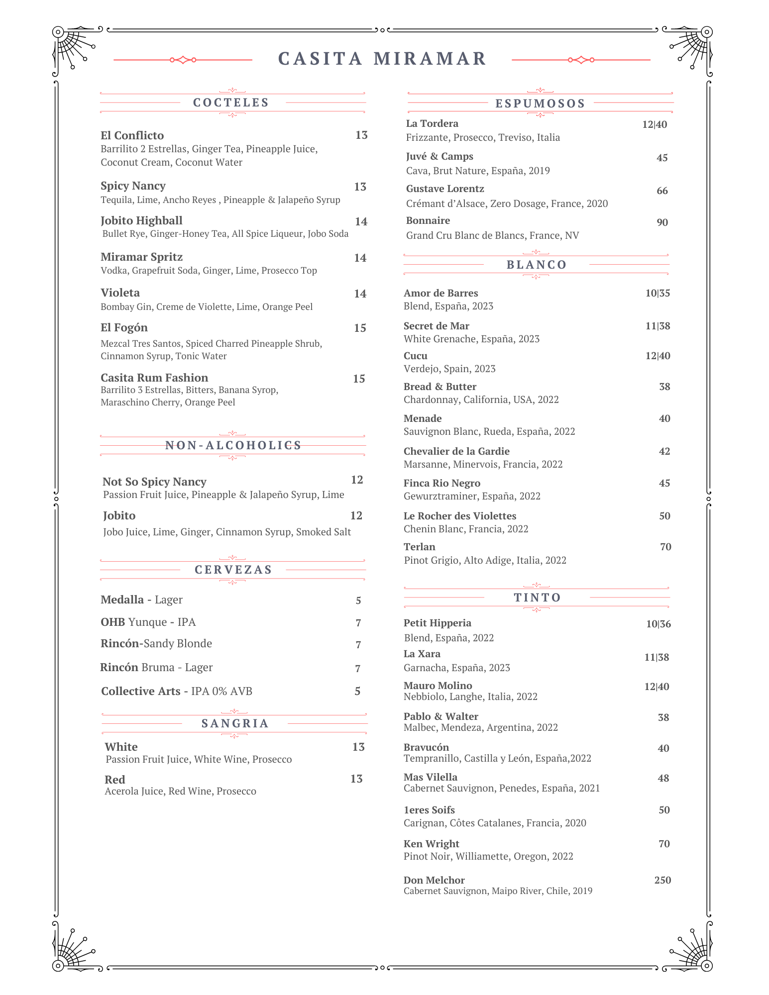 Our Menu — CASITA MIRAMAR
