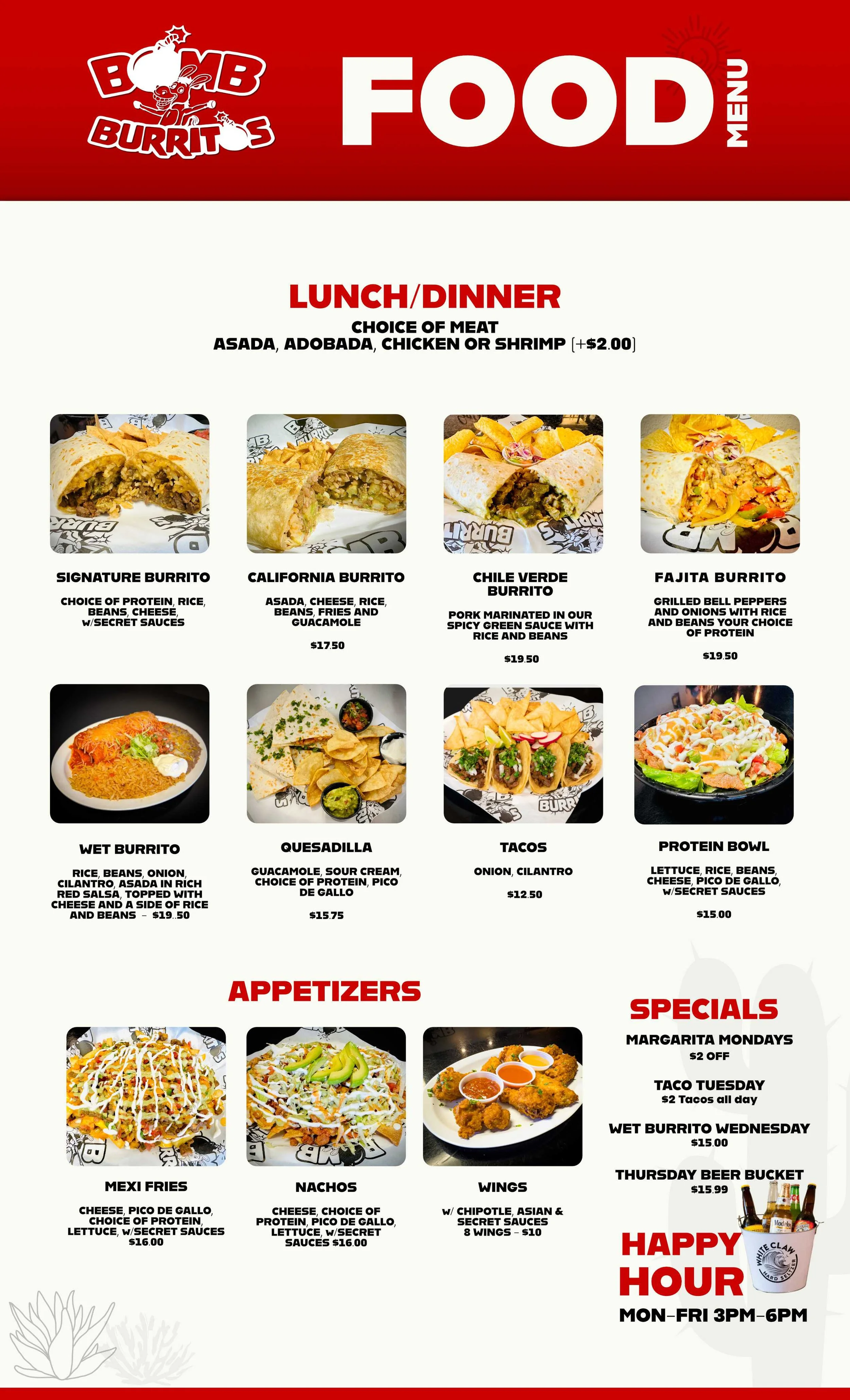 See Menu — BOMB BURRITOS