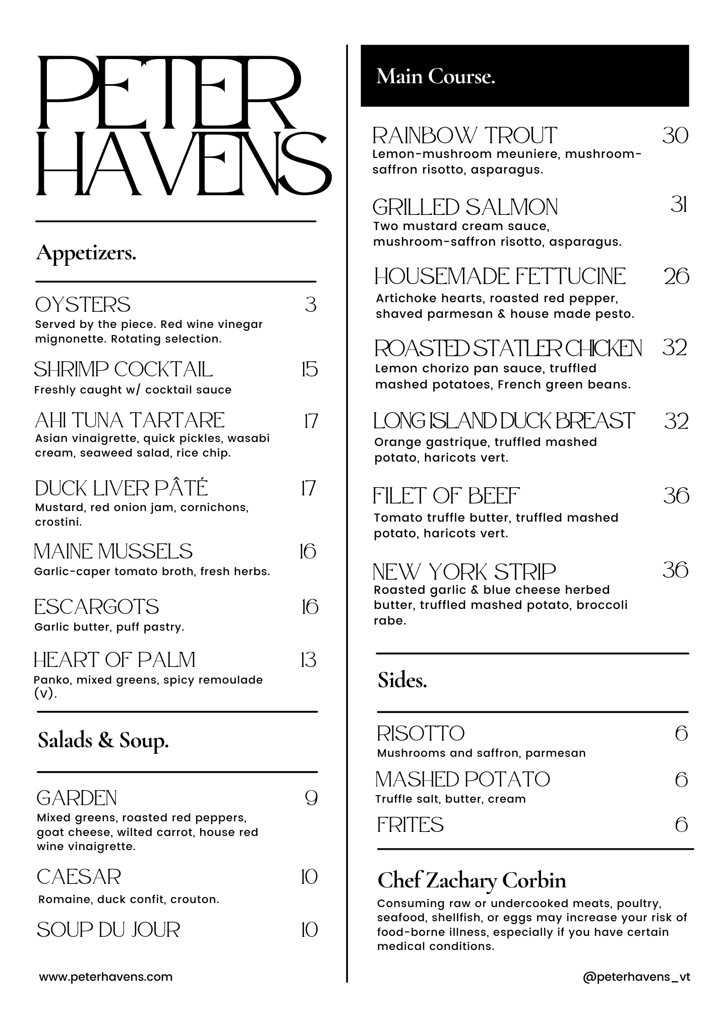 Menu — peter havens