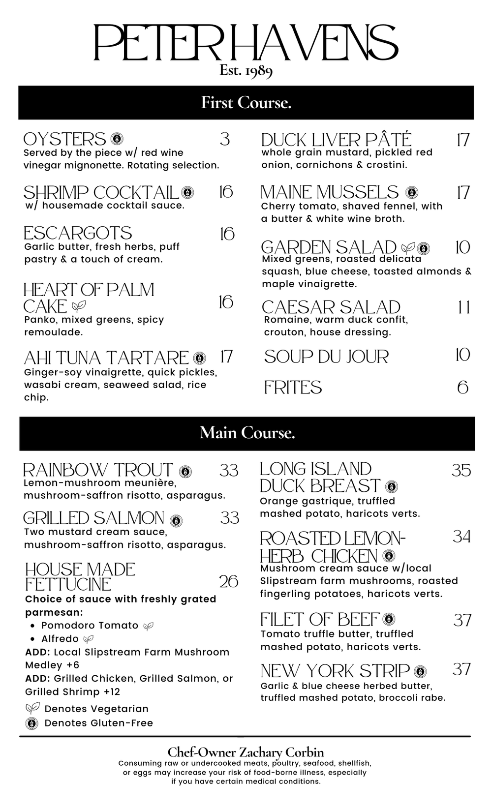 Menu — peter havens