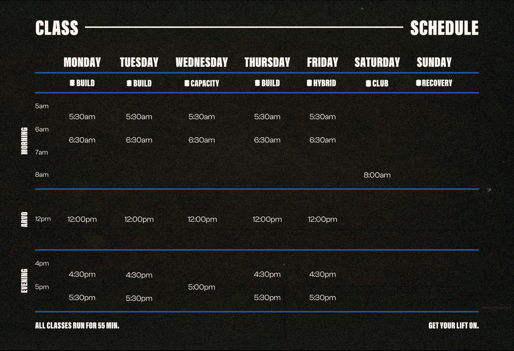 Schedule and Class Timetable — Lift Club