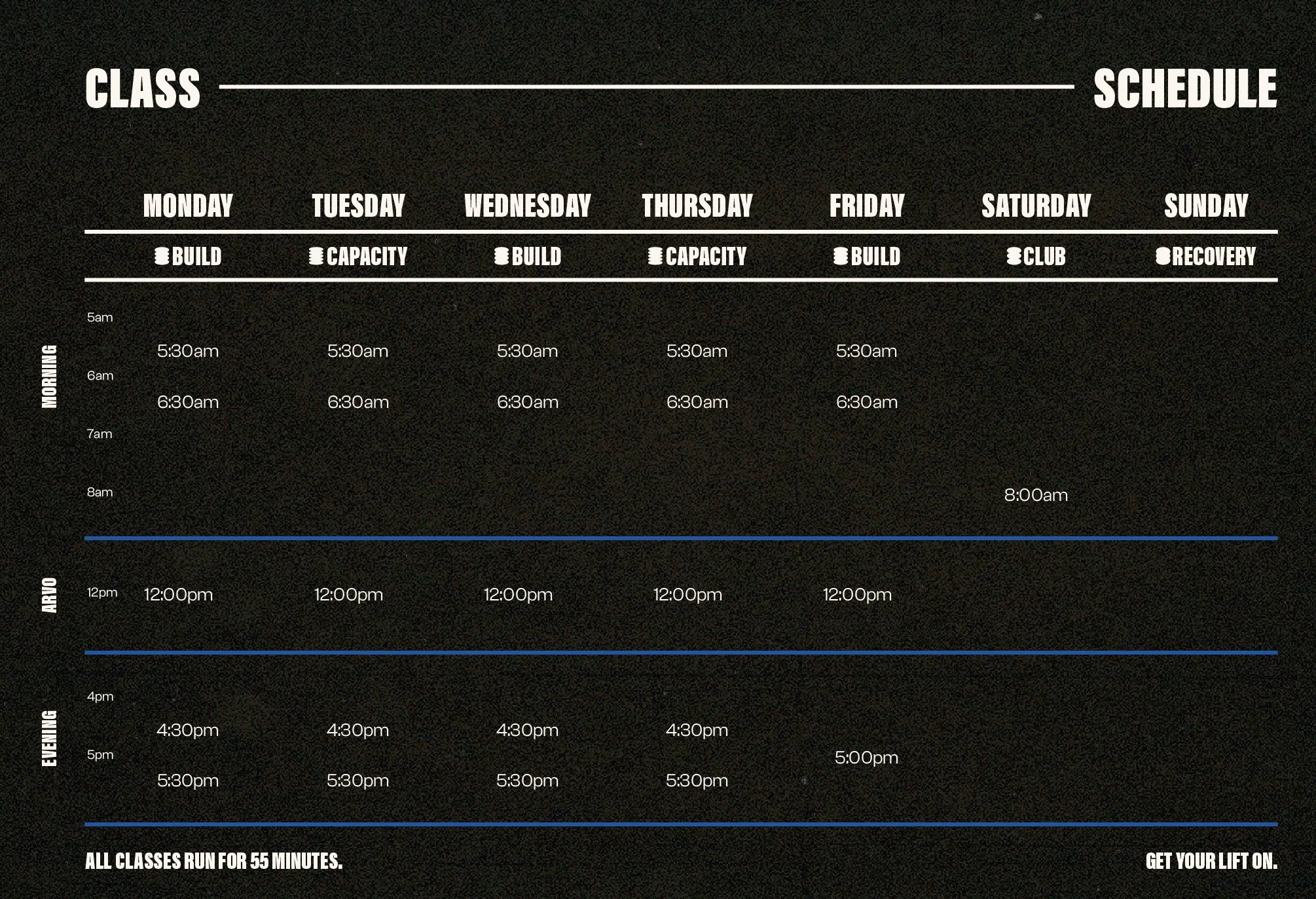 Schedule and Class Timetable — Lift Club
