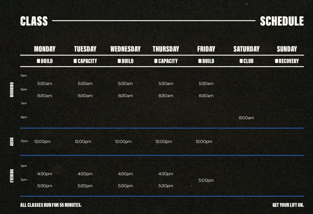 Schedule and Class Timetable — Lift Club