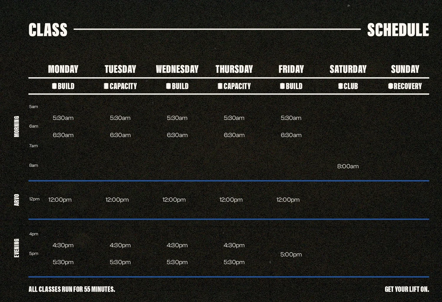 Schedule and Class Timetable — Lift Club