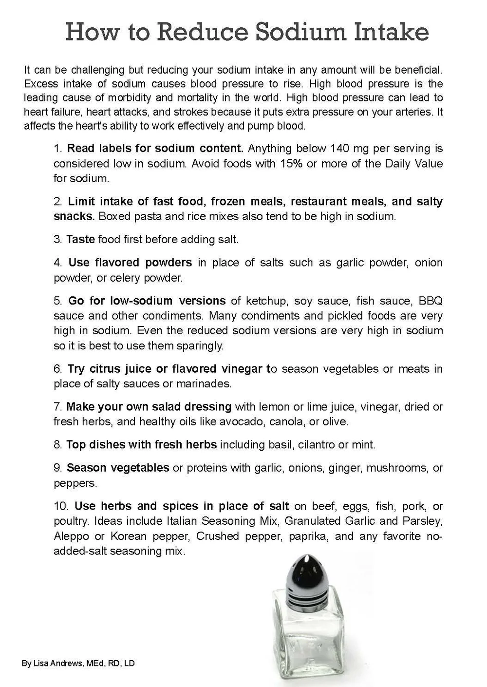 Handout: Reduce Sodium Intake — Food and Health Communications
