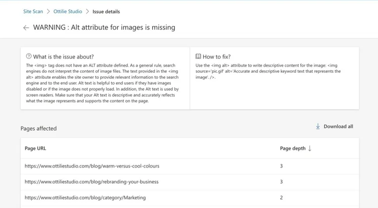 Fixing Errors & Warnings in Bing Webmaster Tools — Ottilie Studio