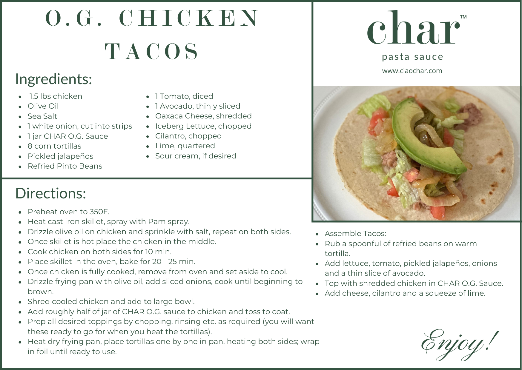 RECIPES — Ciao Char Inc.