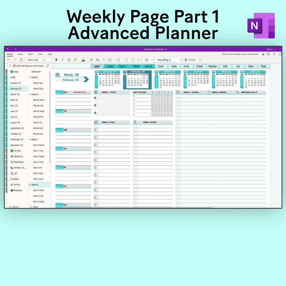 OneNote Teal Digital Planner Advanced Design — OneNote Teal Digital Planner
