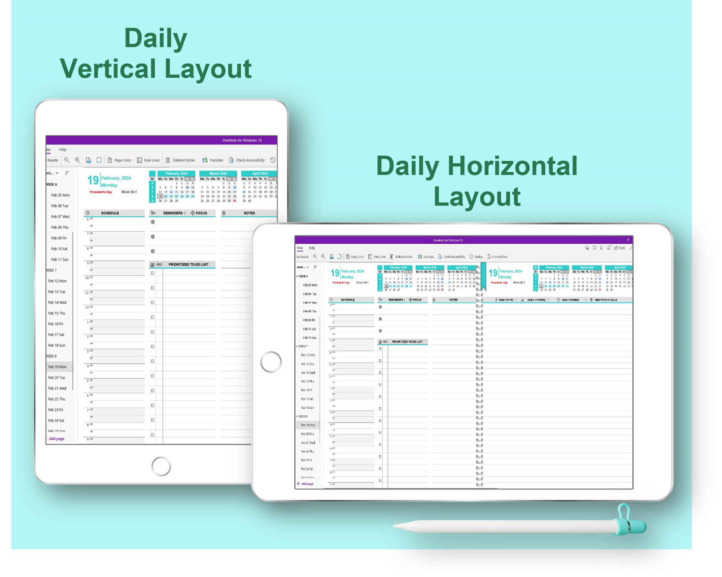 Planner Page Design — OneNote Teal Digital Planner