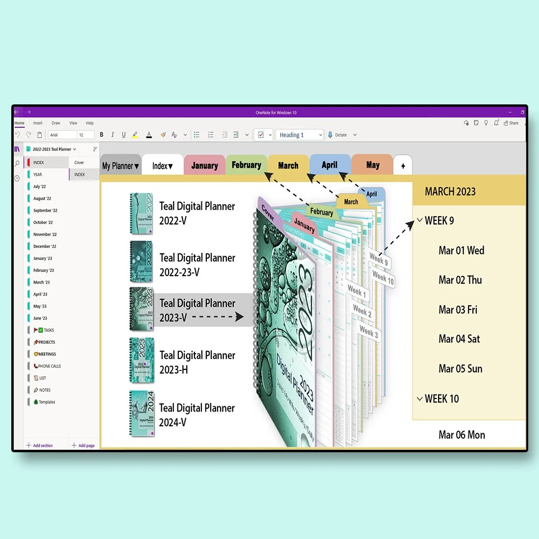 OneNote Teal Digital Planner