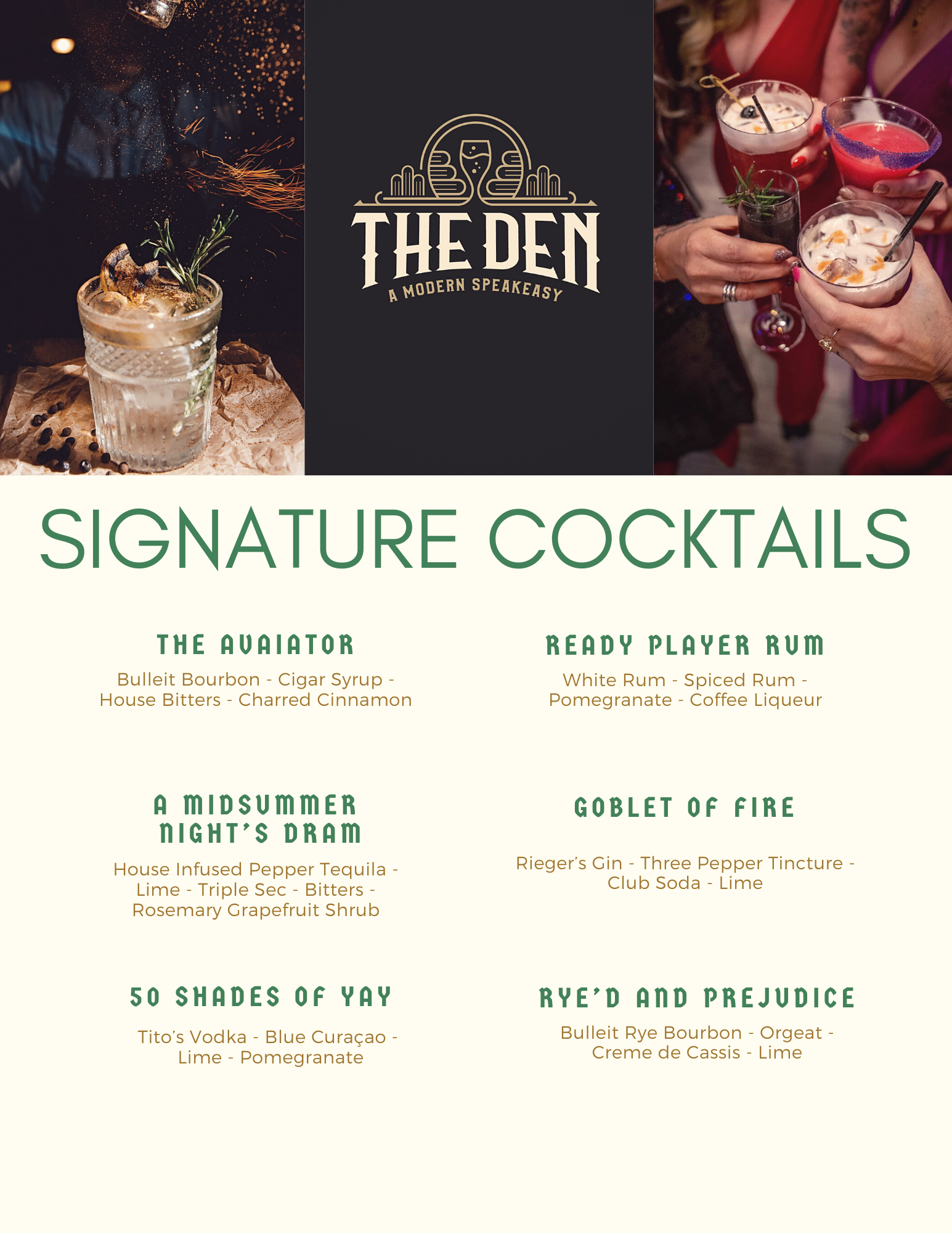 Current Cocktail Menu — The Den