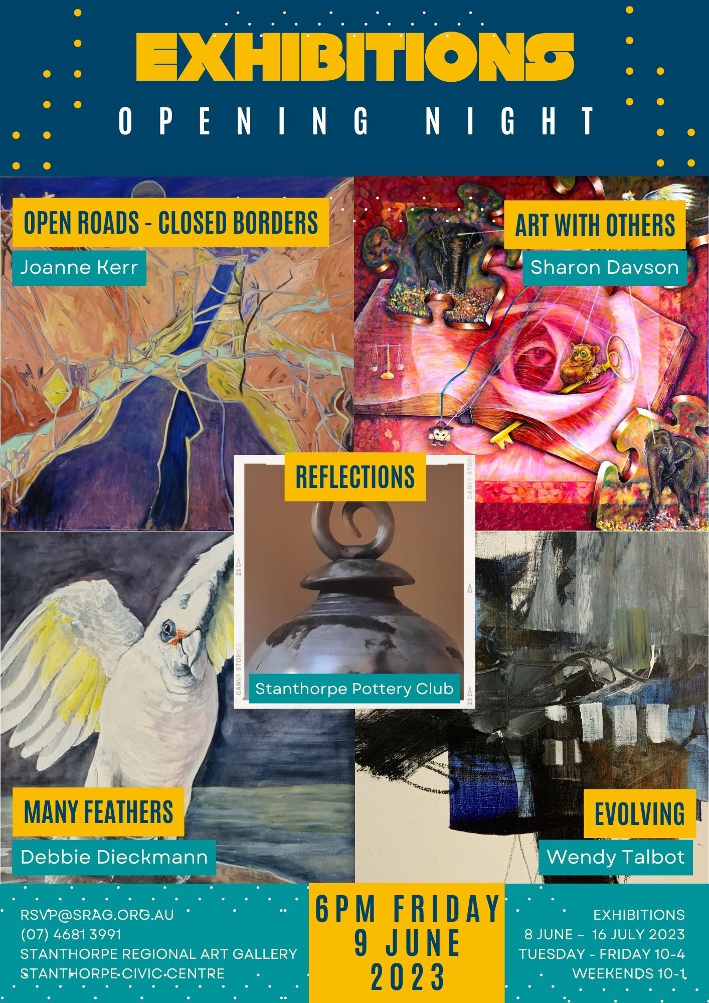 Opening night : Many Feathers | Evolving | Open Roads, Closed Borders ...