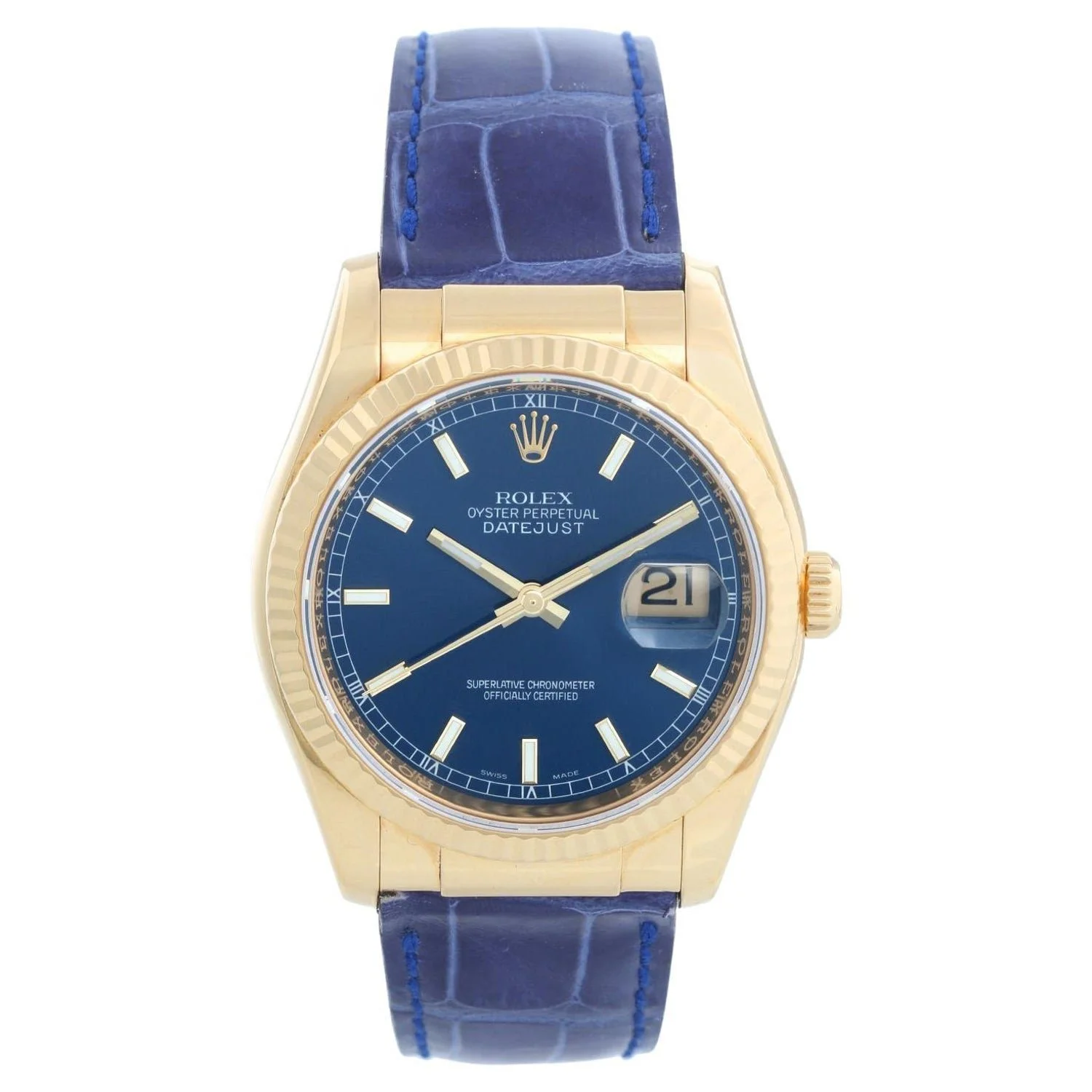 ROLEX DATEJUST YELLOW GOLD MEN'S LEATHER STRAP WATCH — The Watch Goat