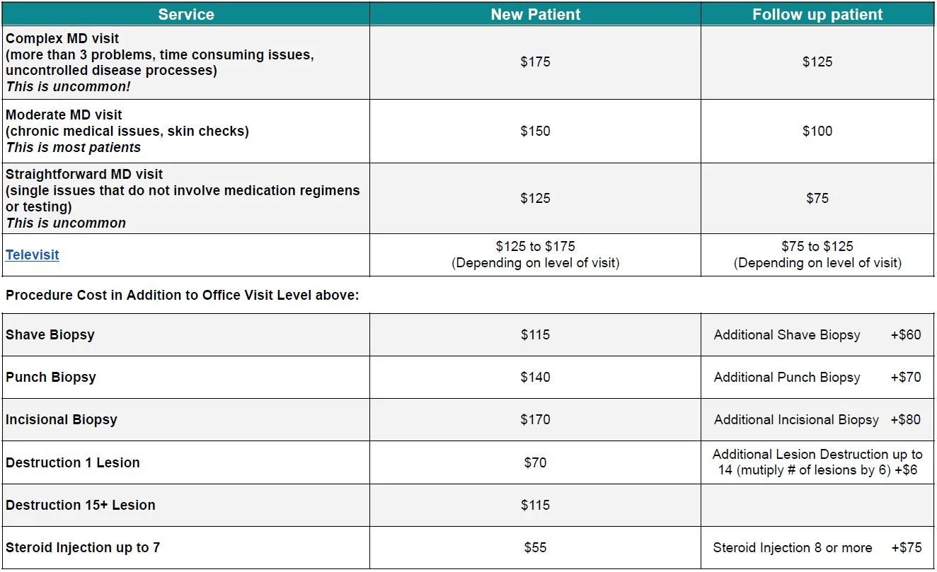 Self Pay Pricing — Village Dermatology Houston