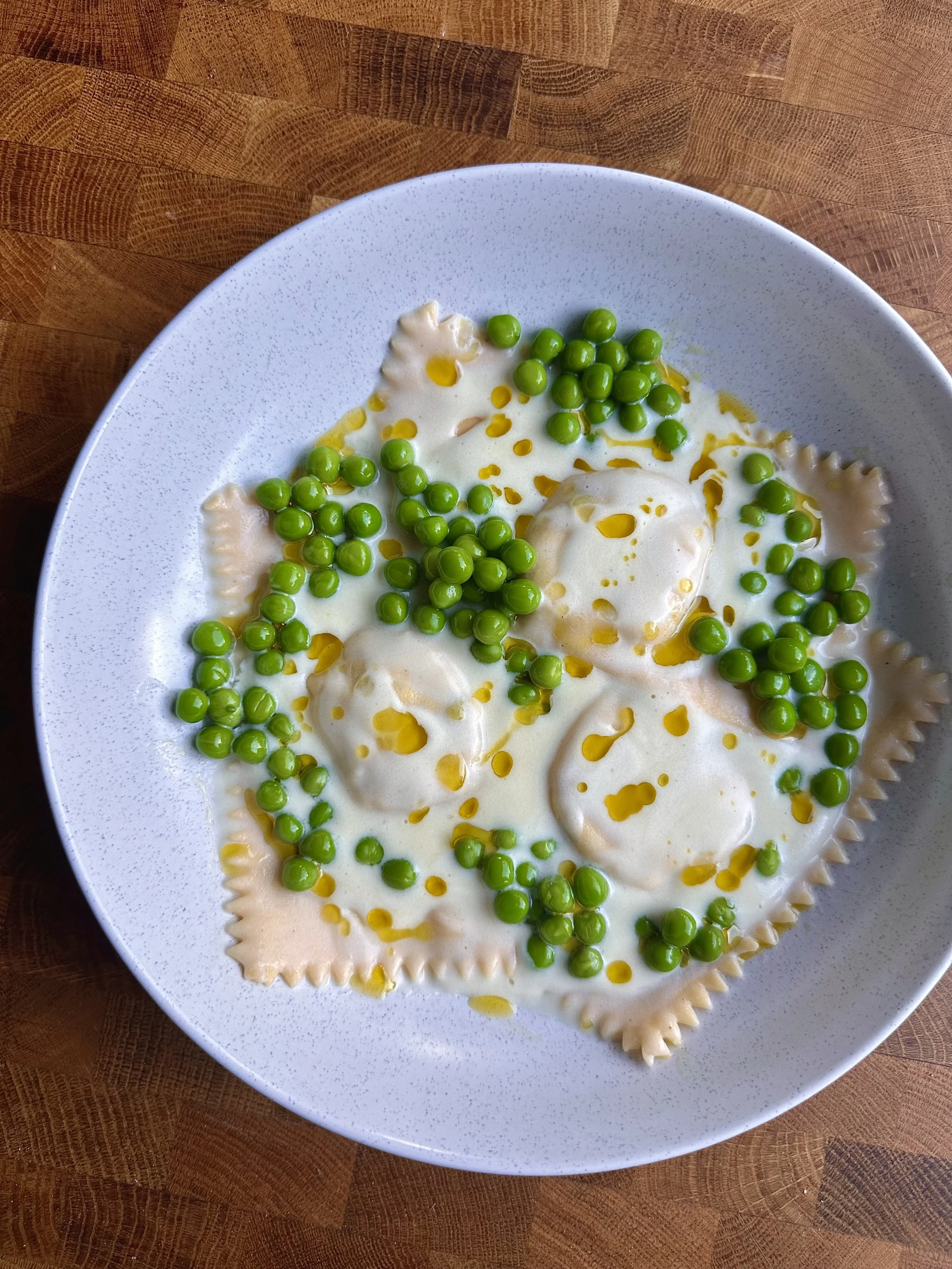 Ricotta Ravioli, Parmesan Mousse & Peas — Creamy Confusion