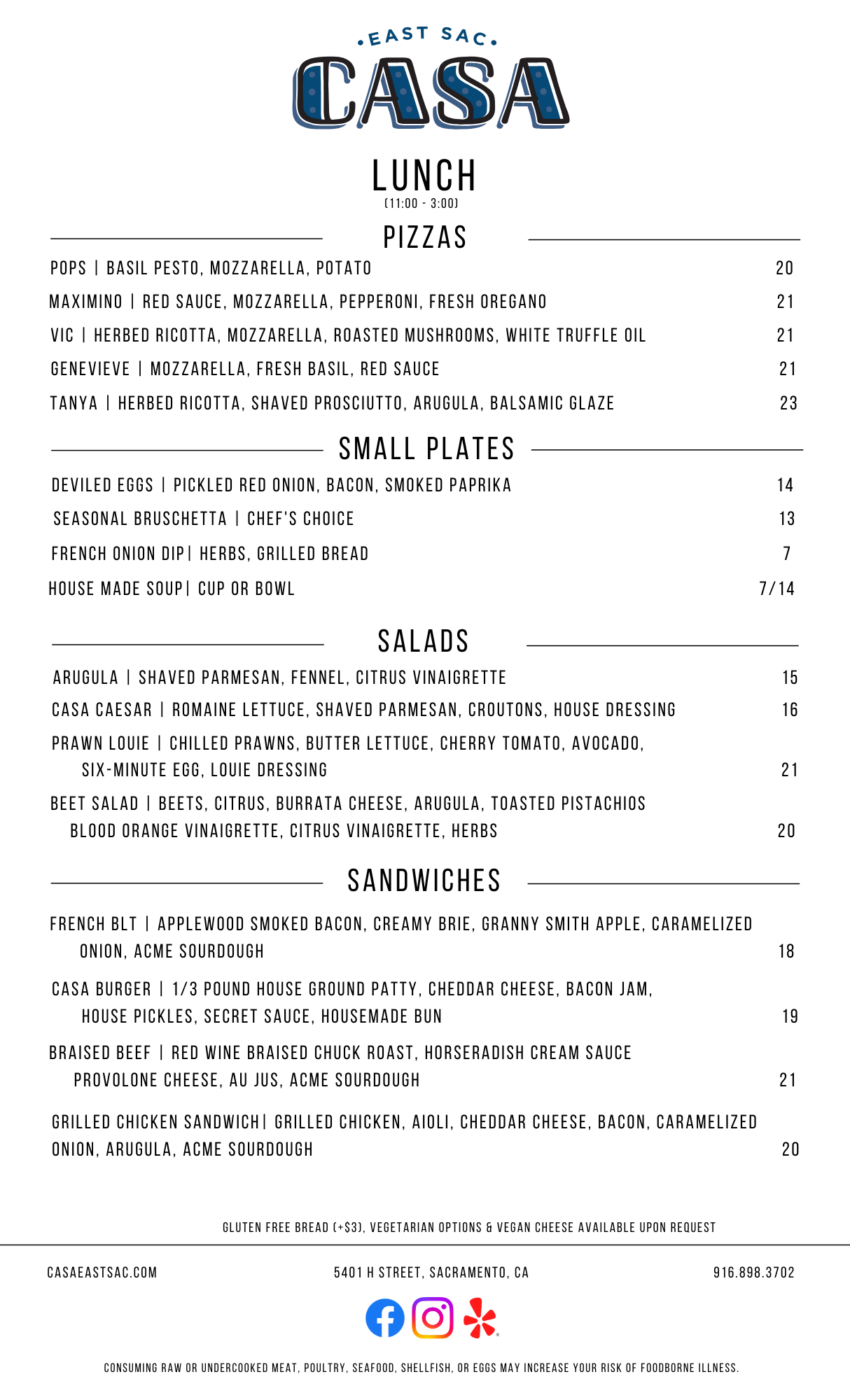 Menu — Casa East Sac