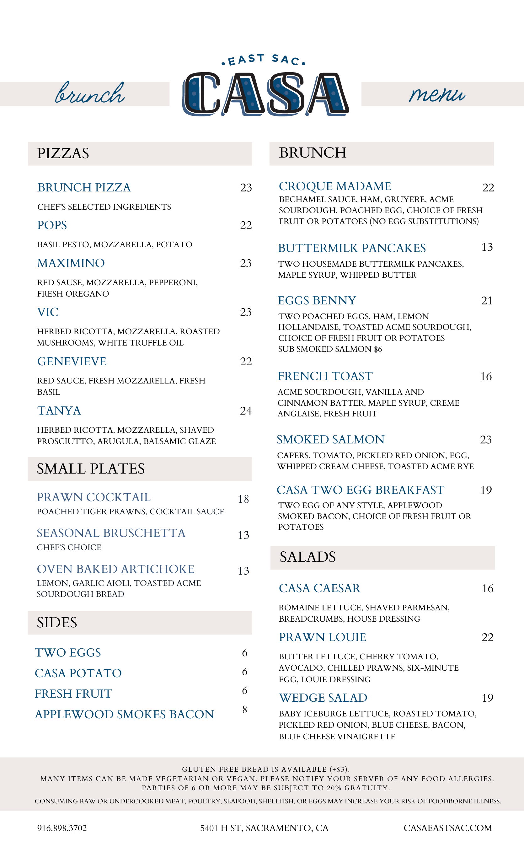 Menu 1 — Casa East Sac