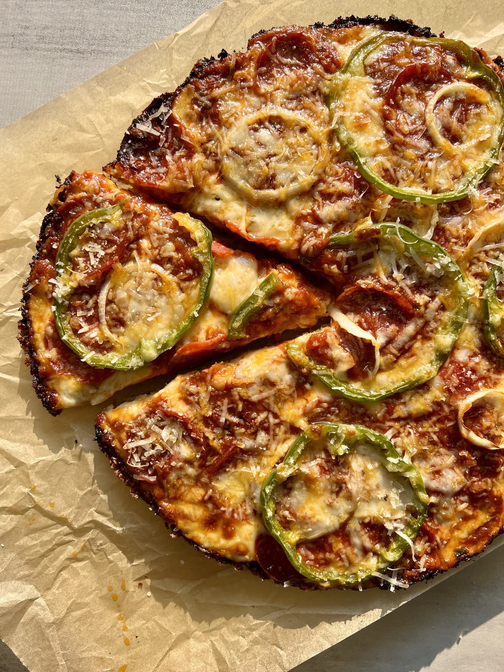 Green Pepper & Onion Pepperoni Pan Pizza — Violet Cooks Things