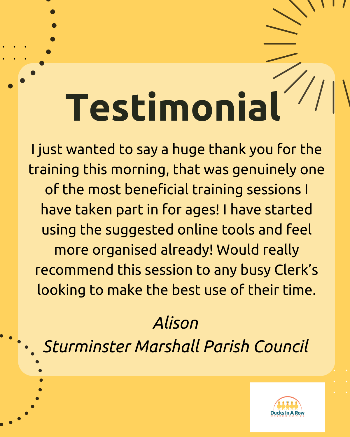 Training sessions for parish clerks — Ducks In A Row