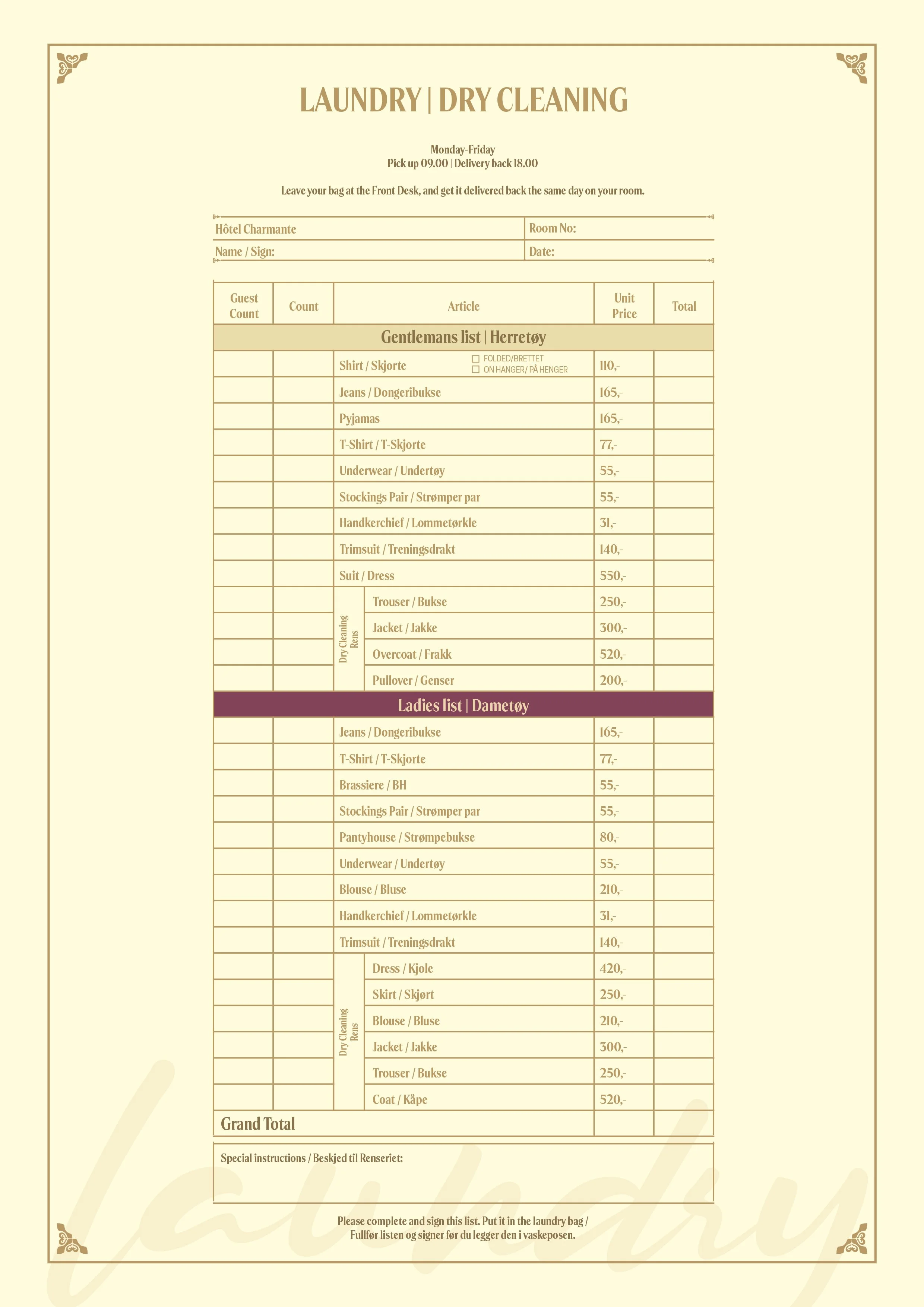 Laundry — Hôtel Charmante