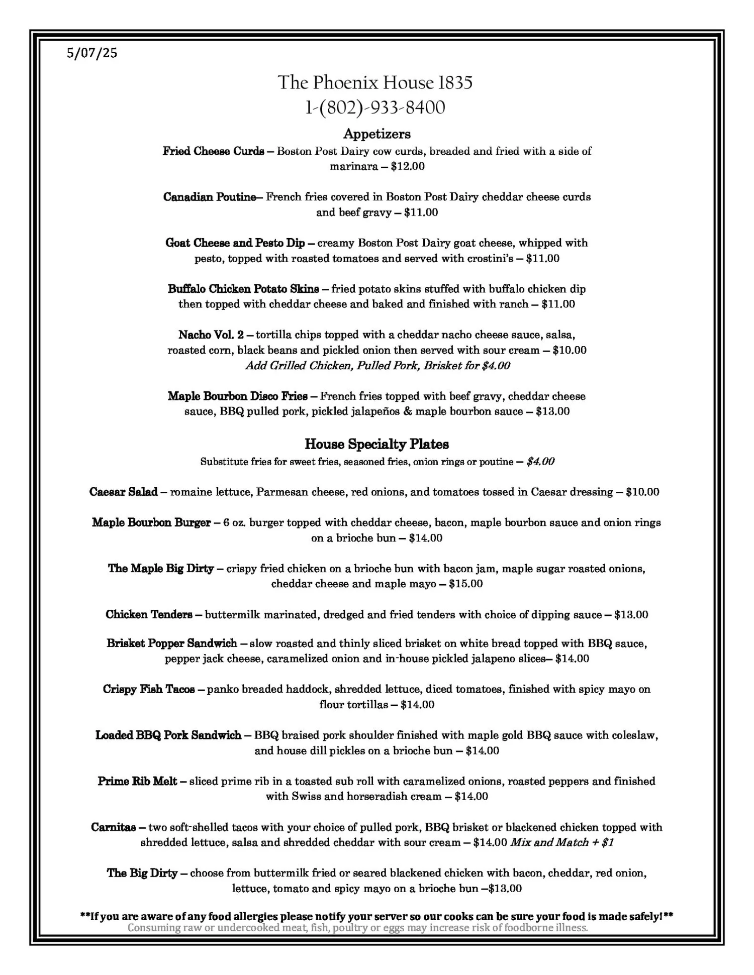 Phoenix House 1835 Restaurant — Phoenix House 1835