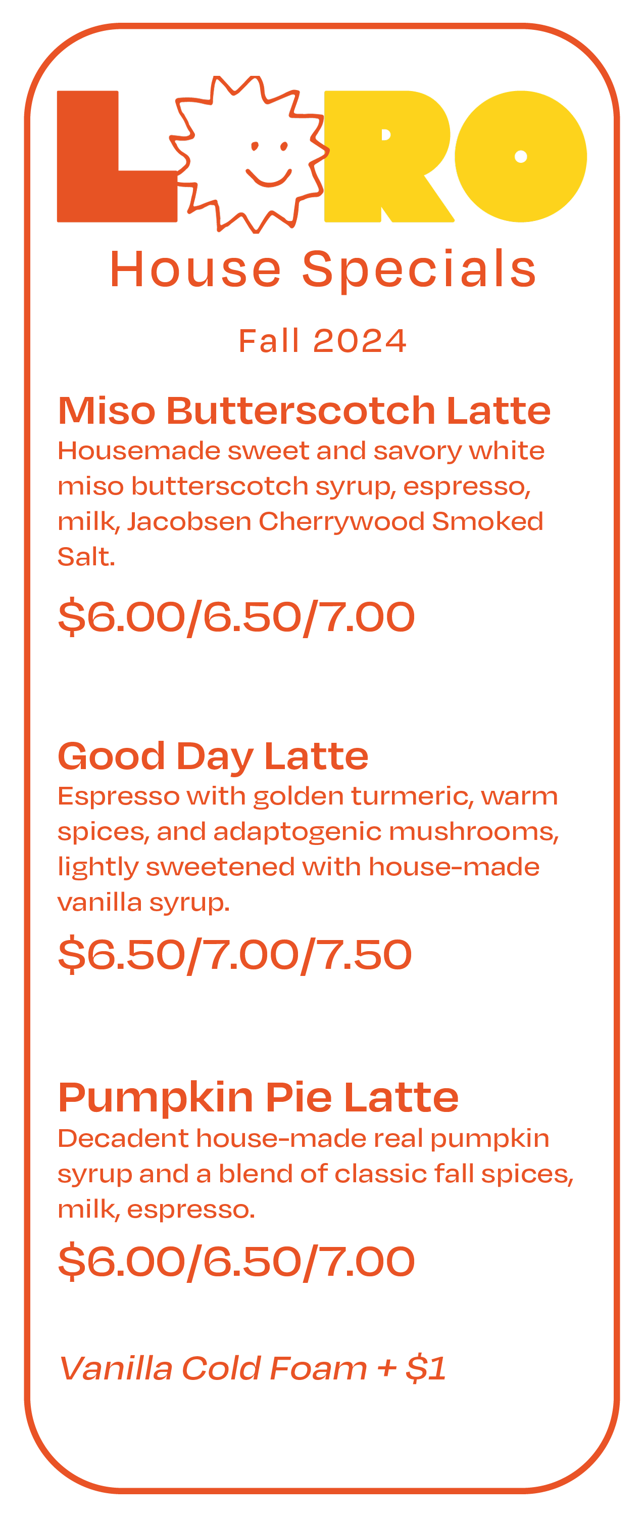 Menu — LoRo Coffee