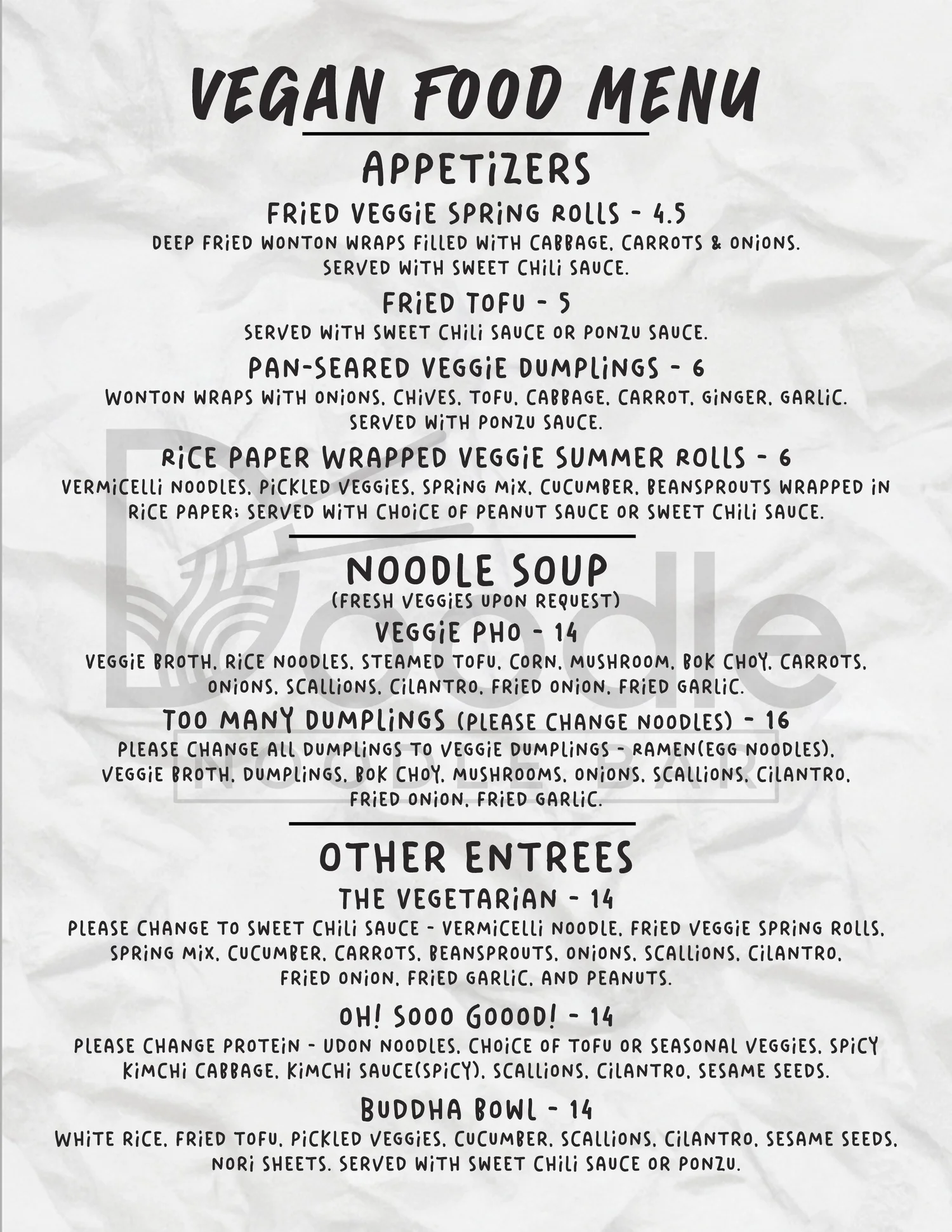 Menu & Hours — Doodle Noodle Bar