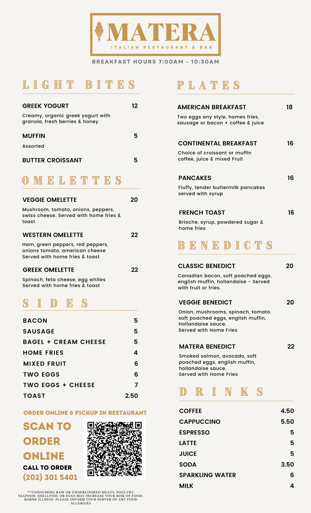 Menu — MATERA DC - Italian Restaurant & Bar