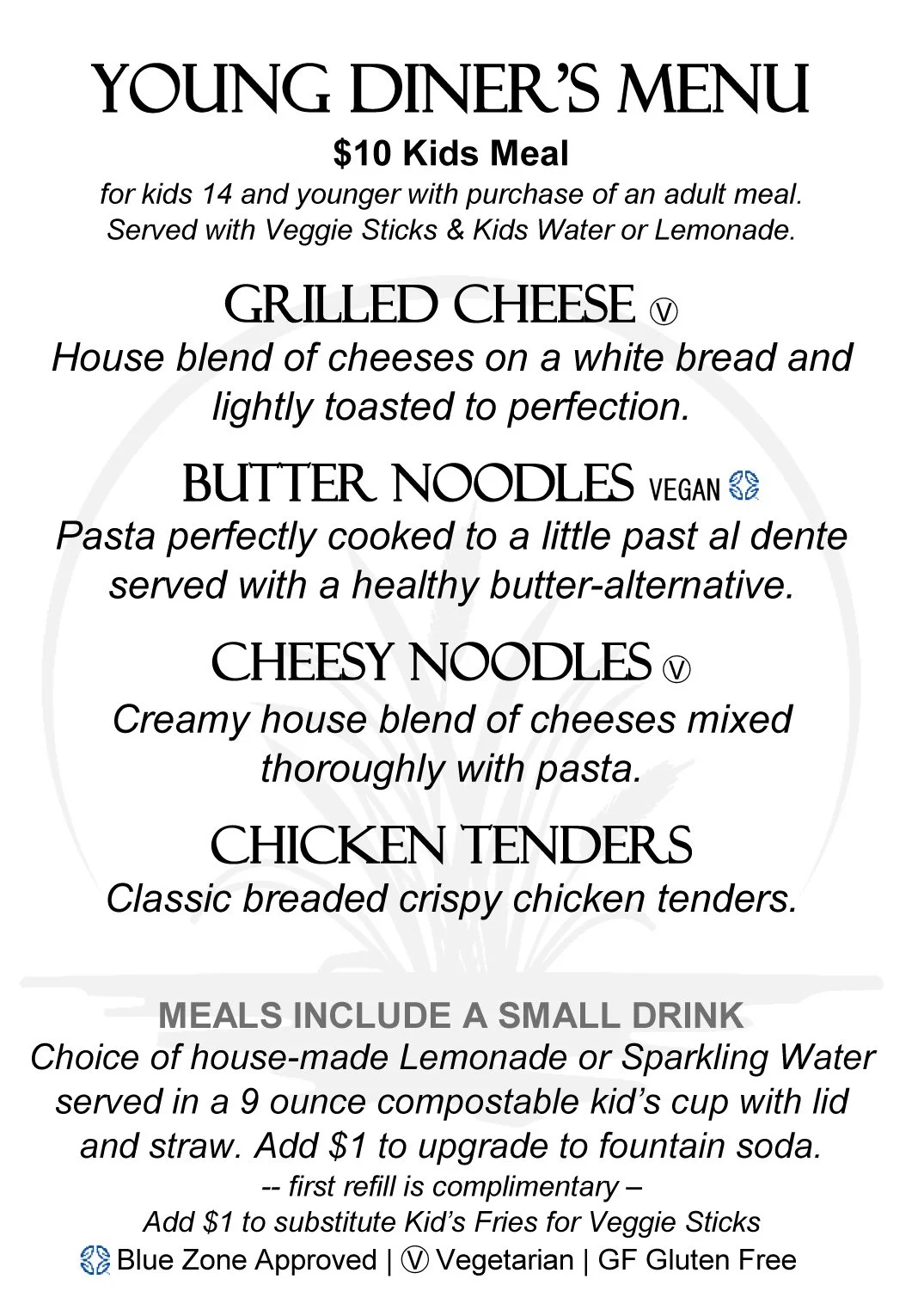 Kid's Menu — On The Waterfront Restaurant, Lakeport CA
