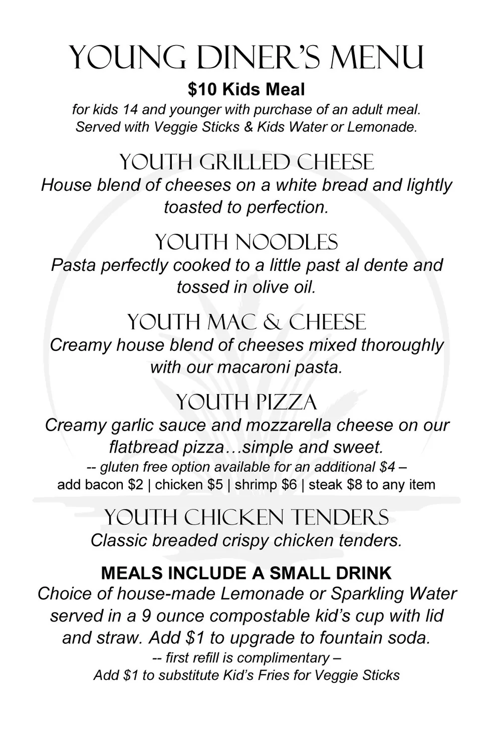 Kid's Menu — On The Waterfront Restaurant, Lakeport CA