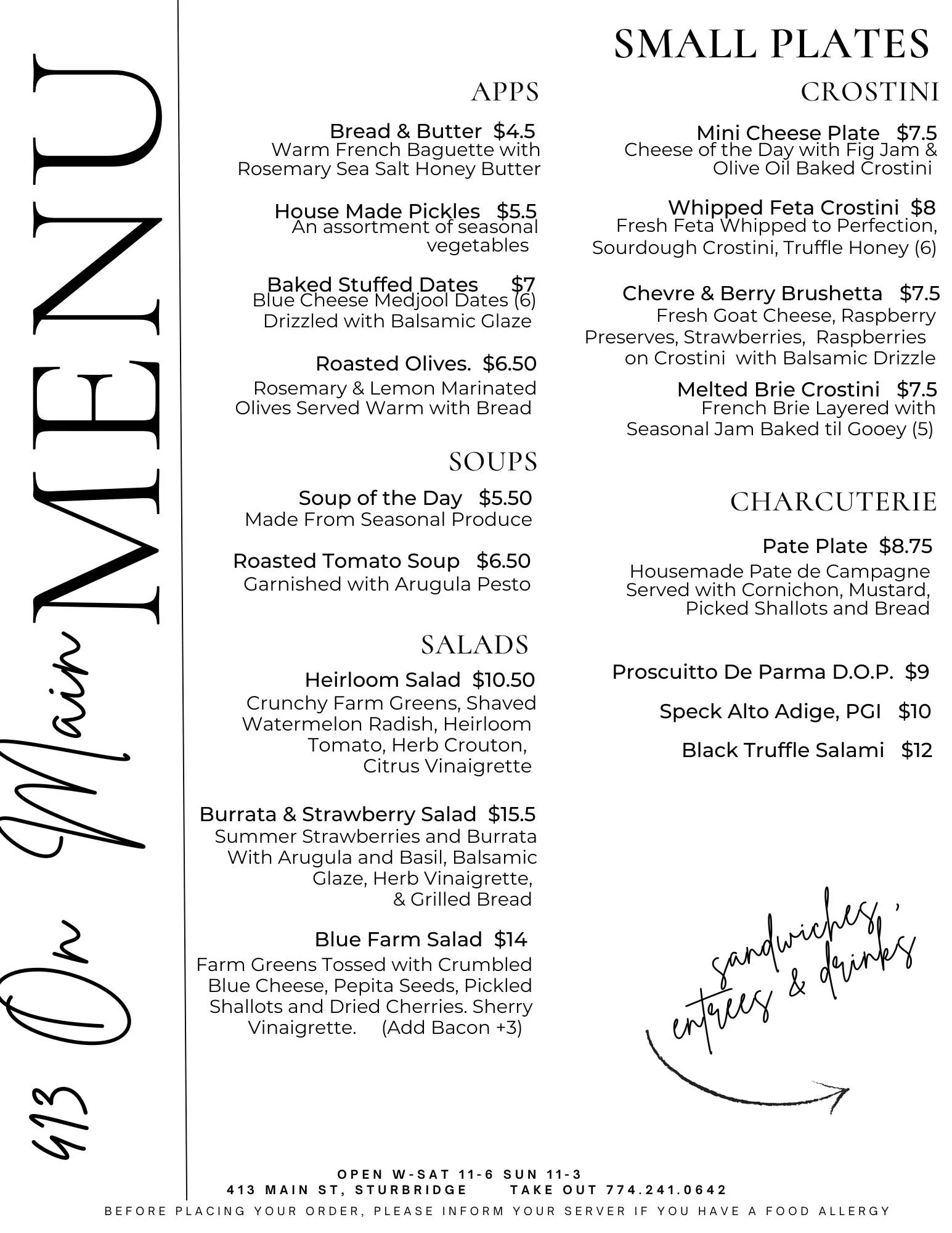Menu 1 — 413 On Main