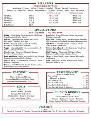 MENU — Bella Lucia Pizzeria