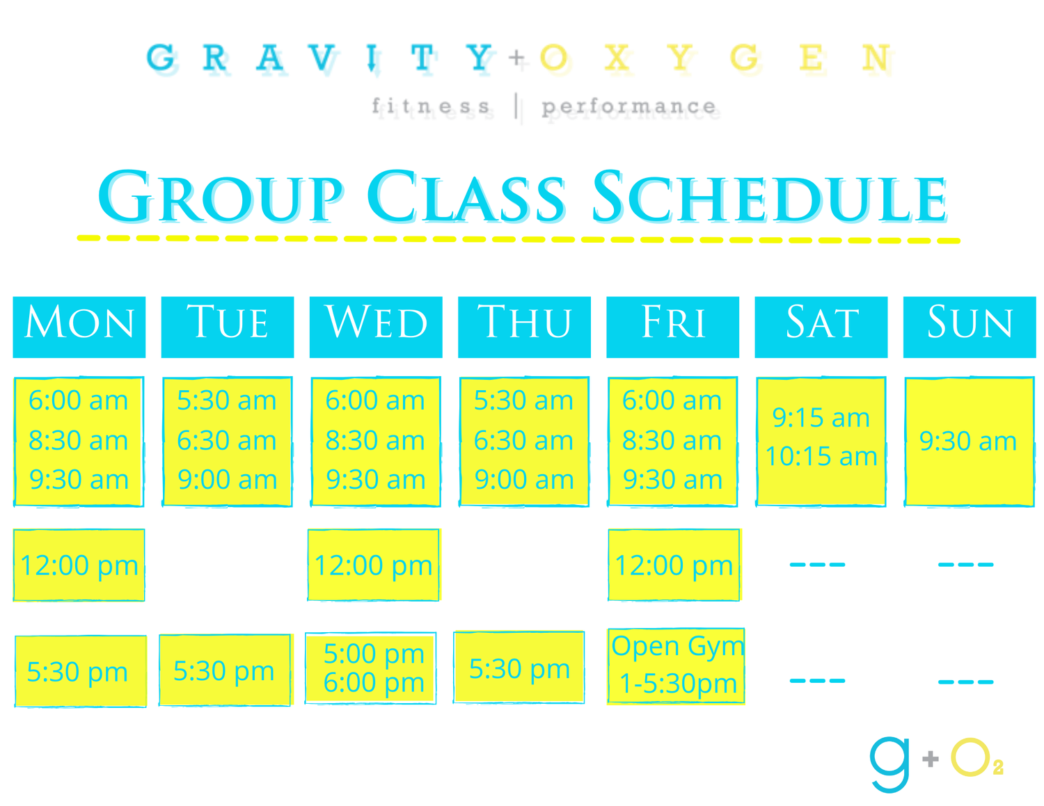 Class Schedule — Gravity + Oxygen Fitness