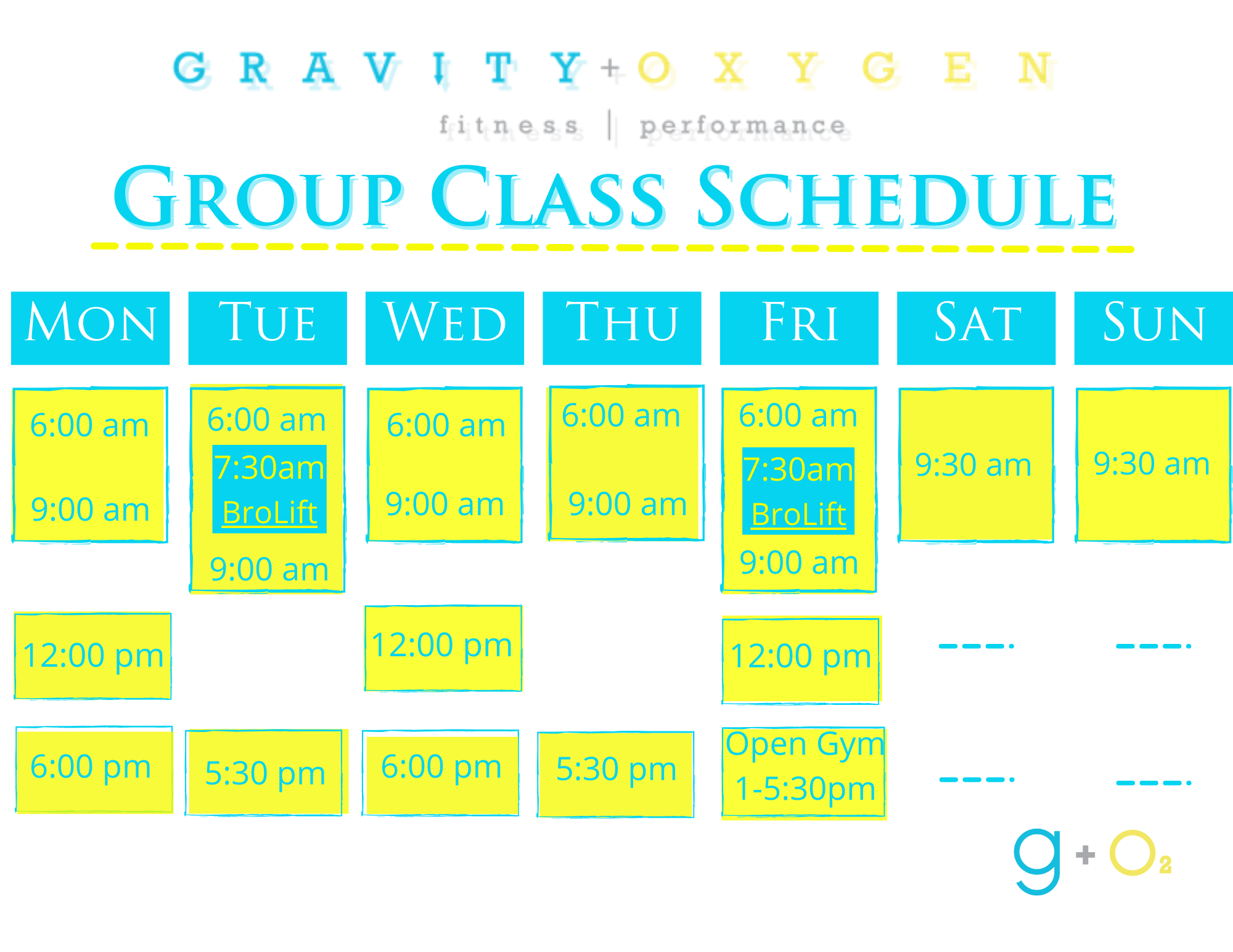 Class Schedule — Gravity + Oxygen Fitness