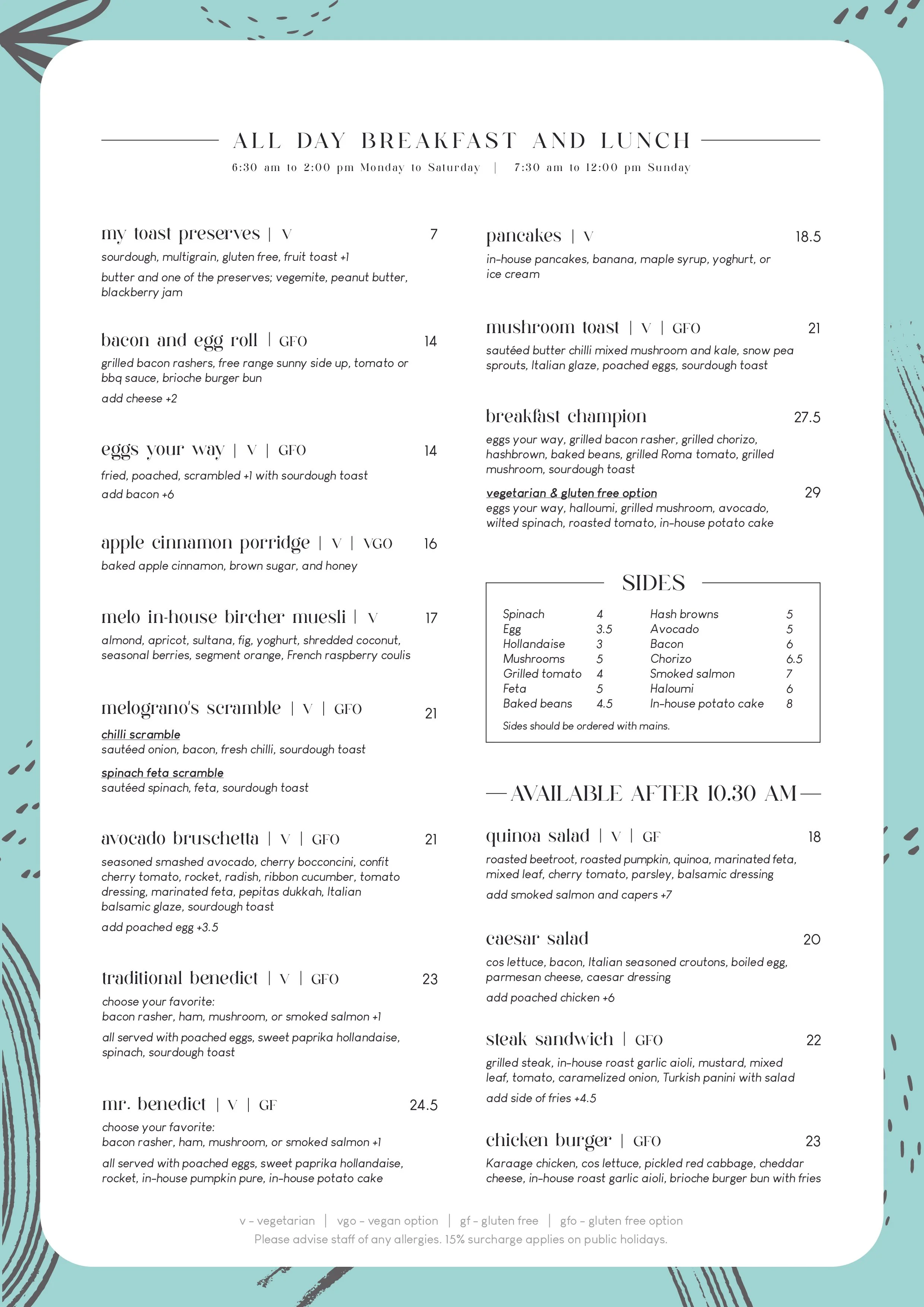 Menu — Café Melograno
