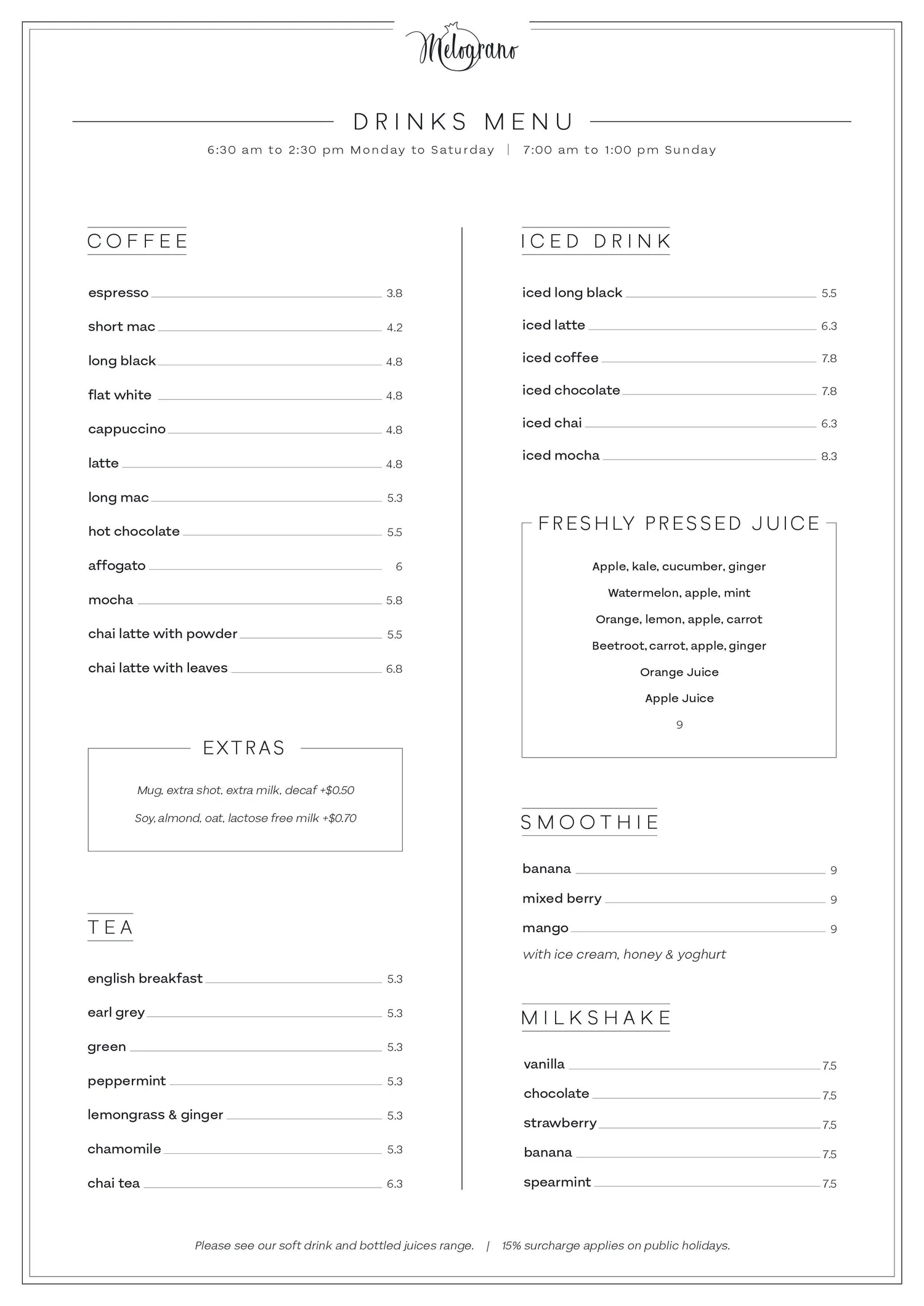 Menu — Café Melograno