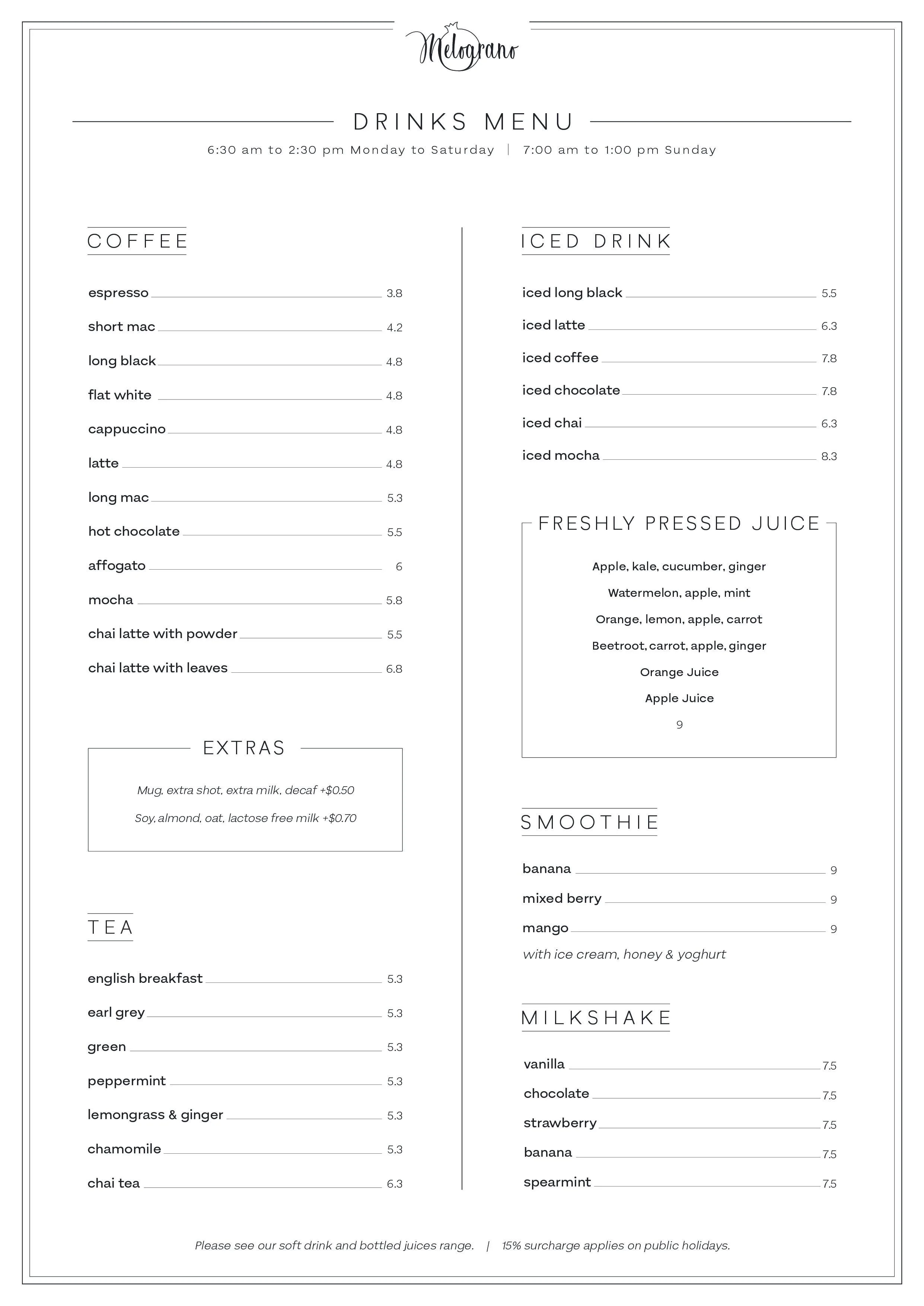 Menu — Café Melograno