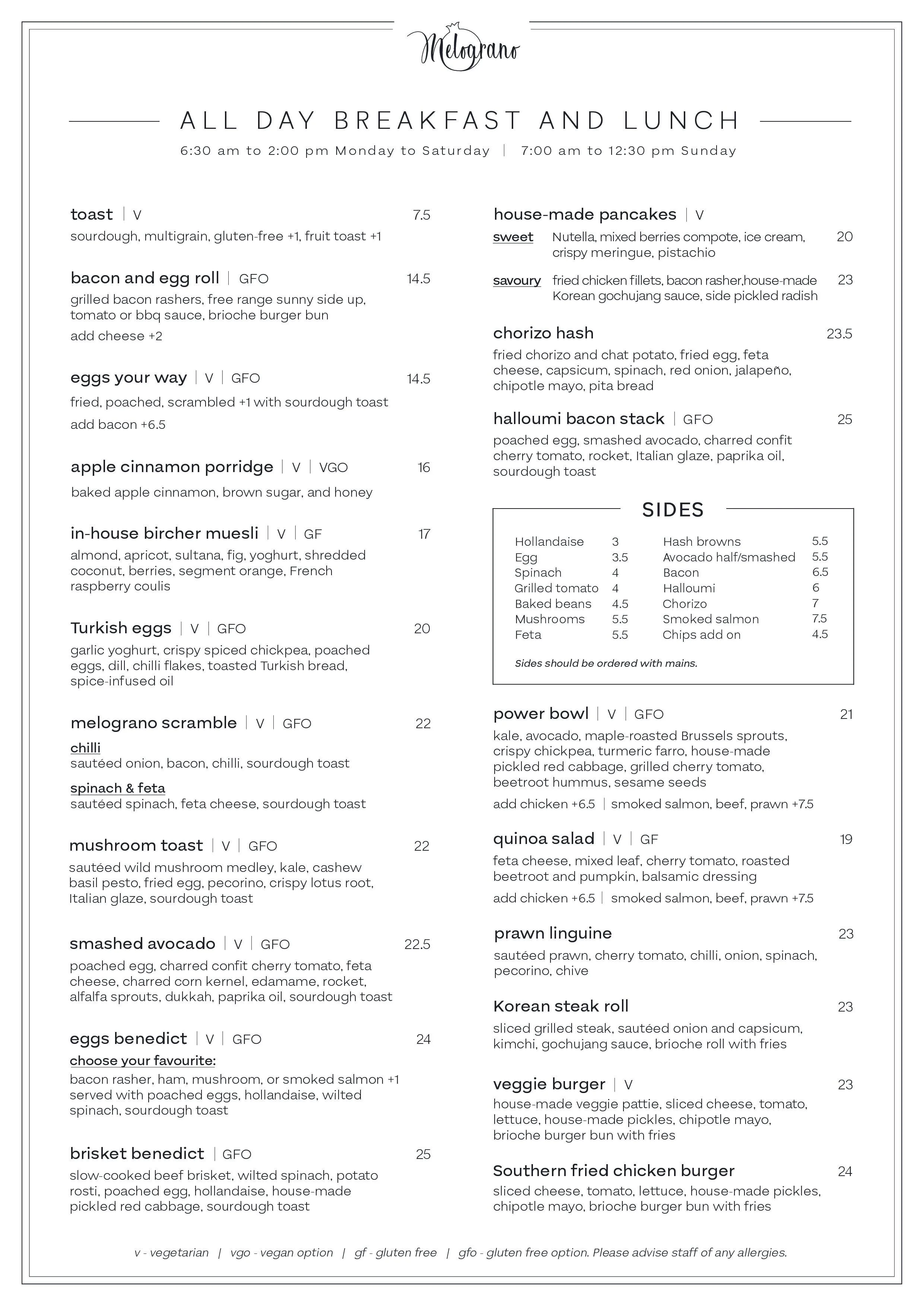 Menu — Café Melograno