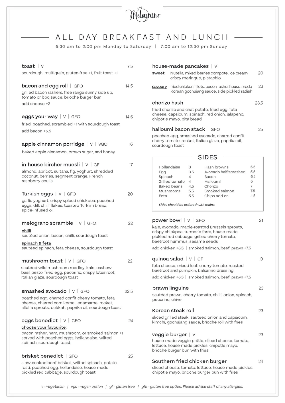 Menu — Café Melograno