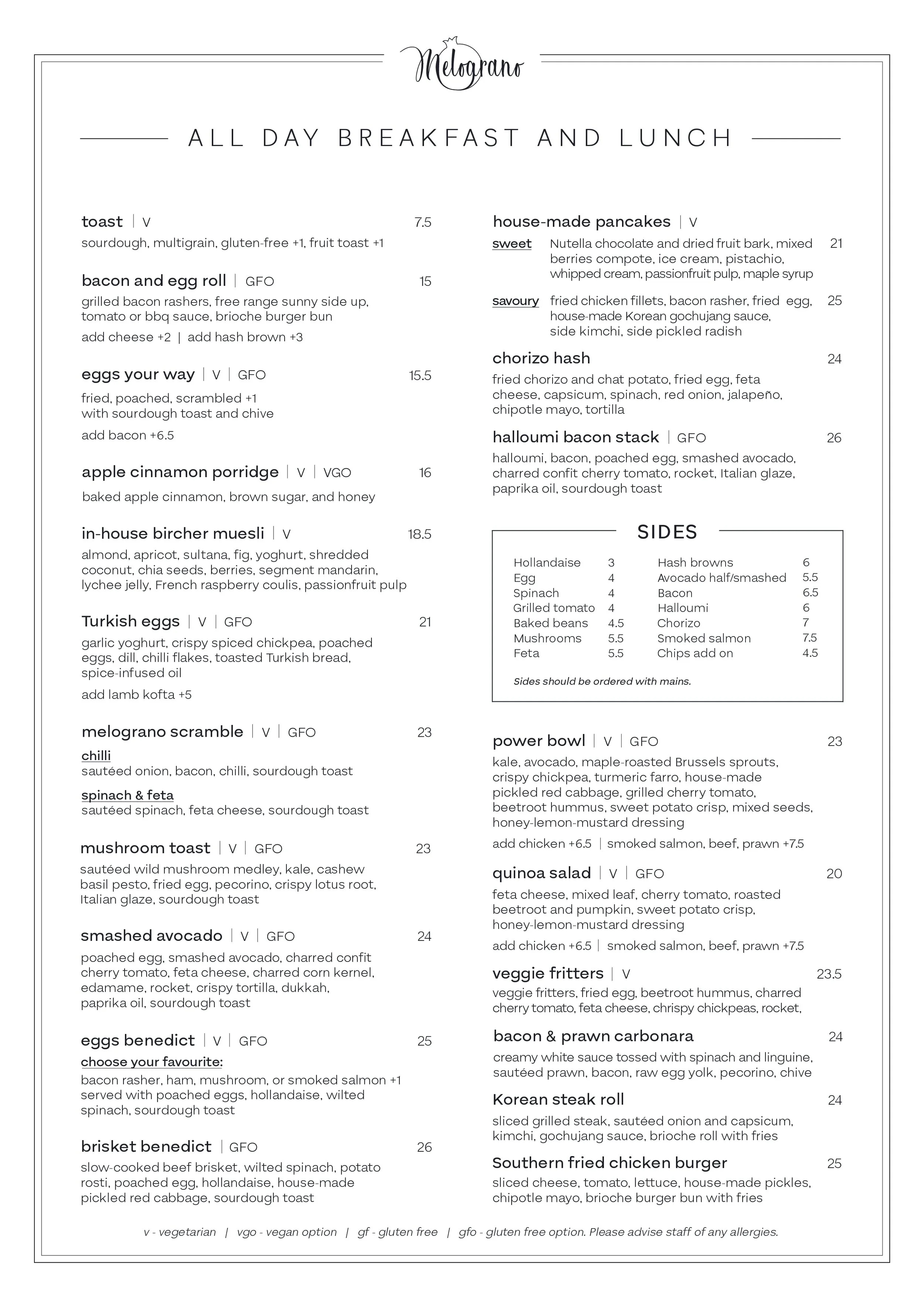 Menu — Café Melograno