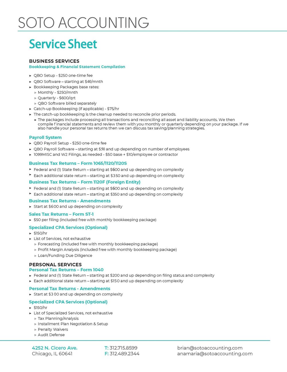 Services and Pricing — Soto Accounting