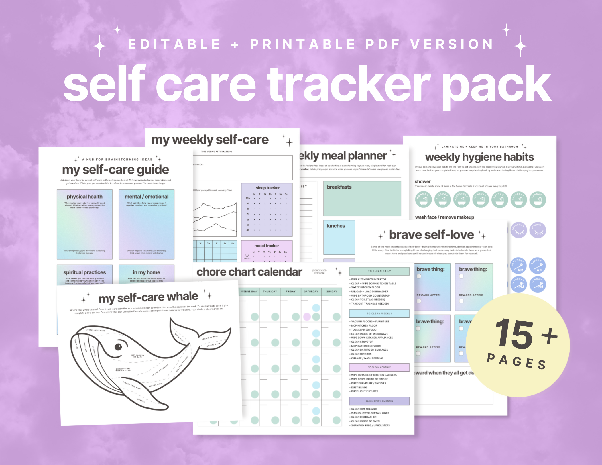 Printable Self Care Tracker Pack | Habit Tracker, Self Care Planner ...