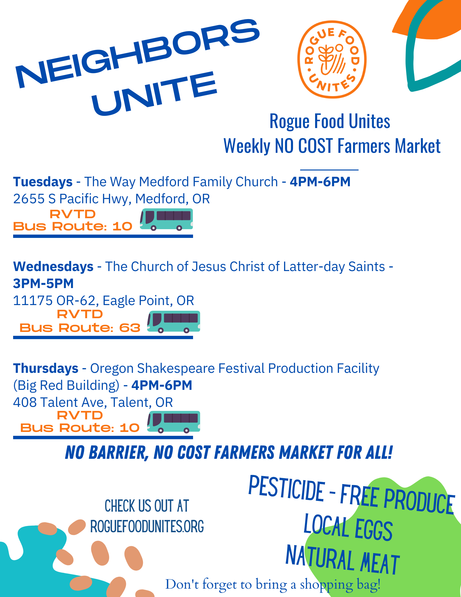 Neighbors Unite : Schedule and Locations — Rogue Food Unites