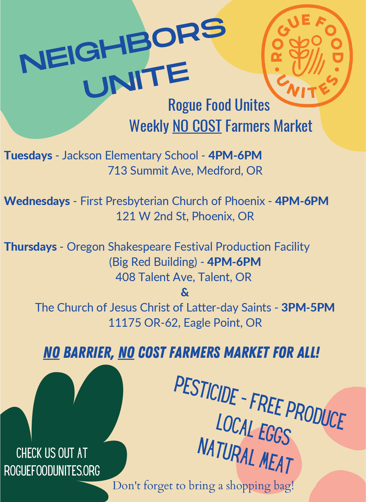 Neighbors Unite : Schedule and Locations — Rogue Food Unites