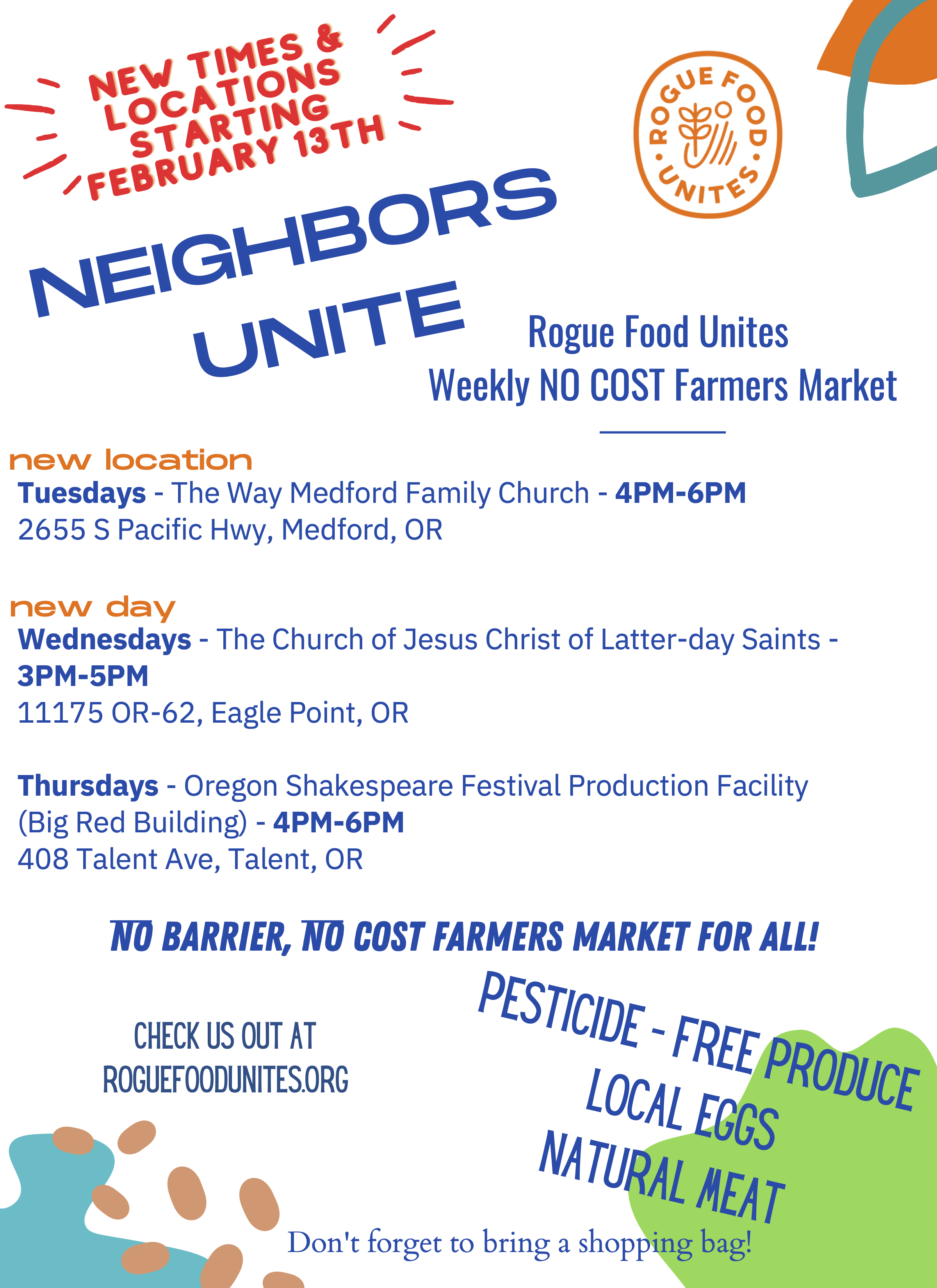 Neighbors Unite : Horario y localización - Rogue Food Unites