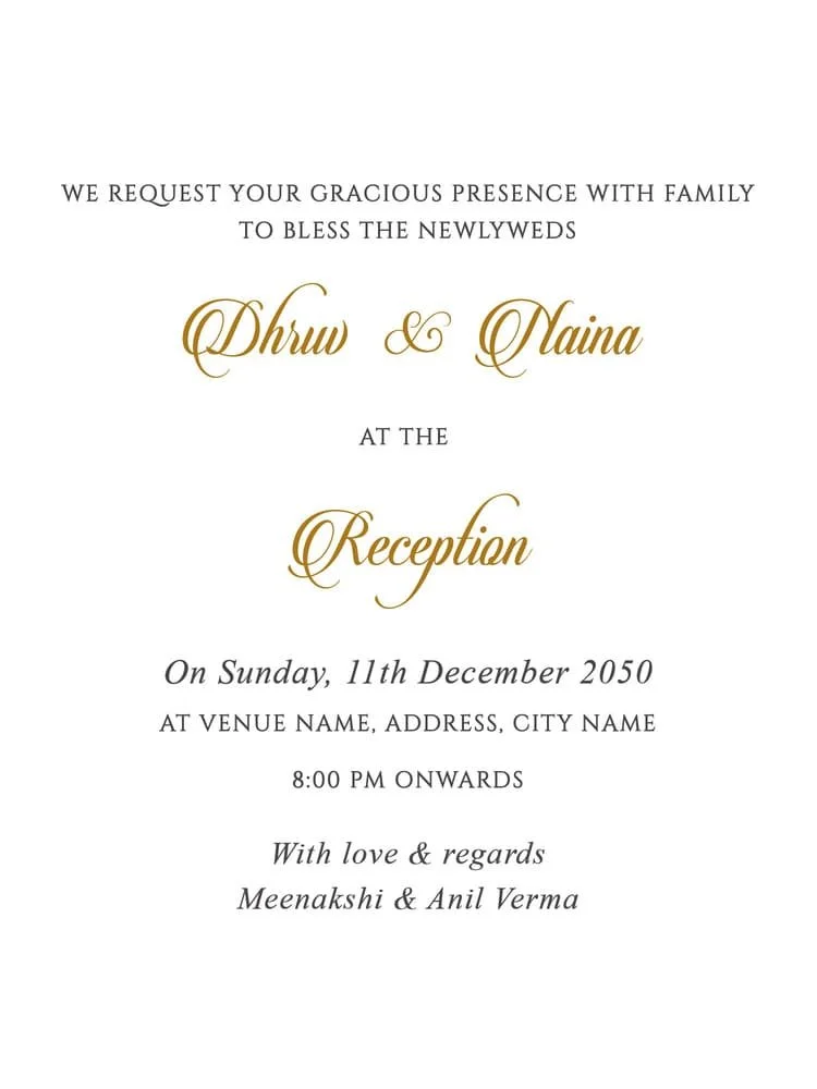 Reception Wording Templates | Rohan & Aparna