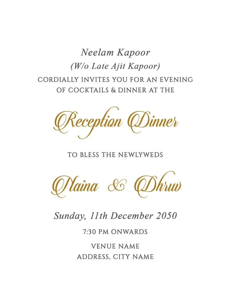 Reception Wording Templates | Rohan & Aparna